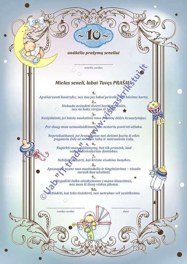 10 anūkėlio prašymų seneliui | Krikšto prekių parduotuvė