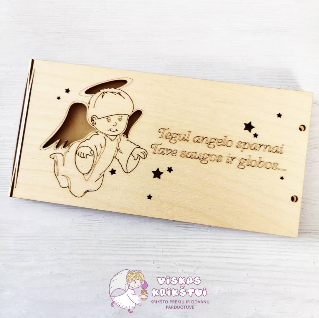 Medinis vokas "Angelo sparnai" | Krikšto prekių parduotuvė